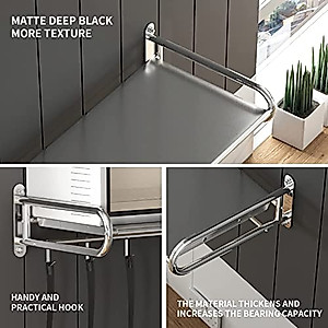 YINGHUBAO Stainless Steel Wall Shelf Metal Shelving Heavy Duty Commercial or Household Grade Wall Mount Microwave ,Kitchen Oven Wall Mount Bracket , with Hooks, 120lbs Load Bearing. (Silver)