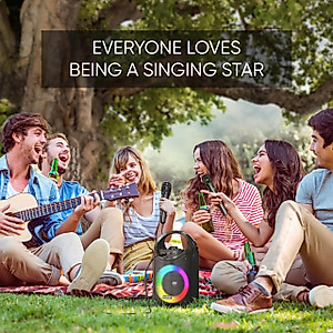 MASINGO Karaoke Machine for Kids and Adults with 1 Wireless Karaoke Microphone and 1 Wired Mic, PA Portable Speaker with LED Lights, Supports TF Card/USB, AUX/MIC in, TWS for Home Party, Burletta C10