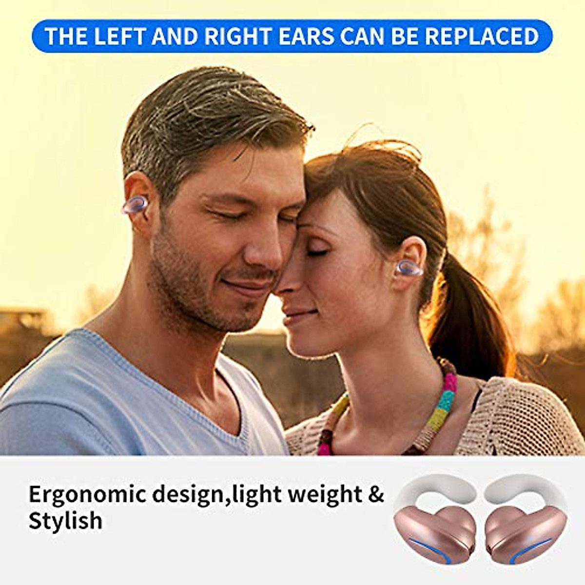 Sunffice Bluetooth Headset, Single Ear BT5.0 Ultralight Wireless Headphone Cell Phone Earpiece Ear Clip with Mic, Noise Canceling Handsfree Driving Earbud for iPhone, Android,Samsung Smartphone(Pink)
