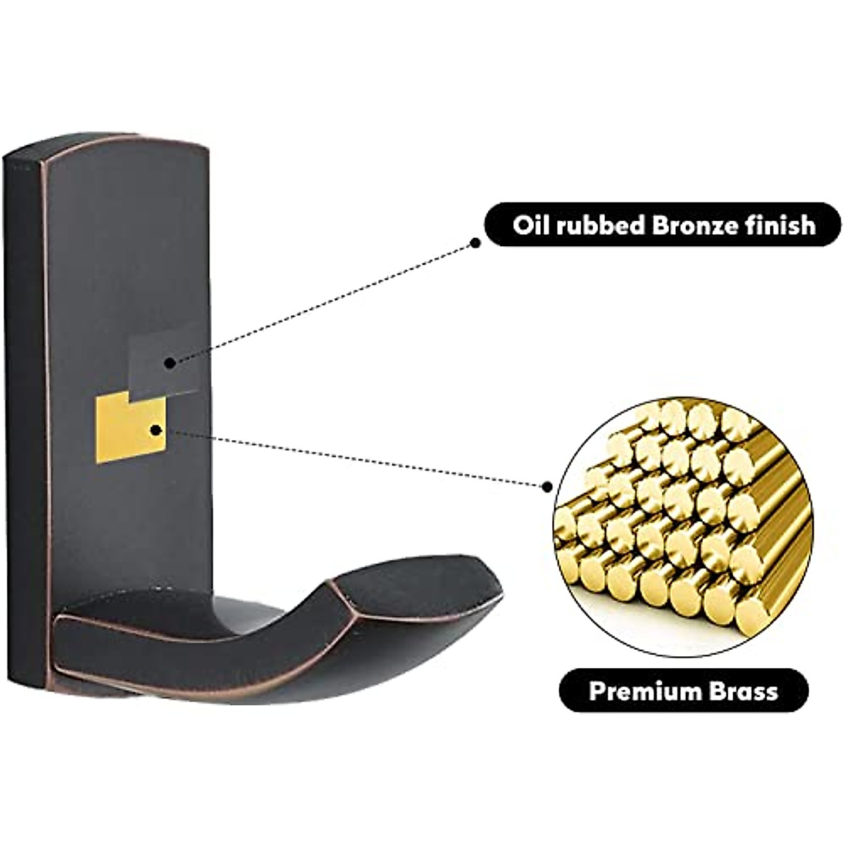 WINCASE Bronze Towel Hooks Bathroom Robe Hooks 2 Pack, Bath Clothes Coat Hooks Oil Rubbed Solid Brass in Kitchen Wall Mounted