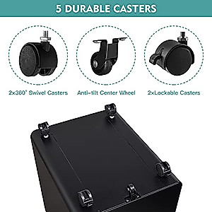 MIIIKO Mobile Filing Cabinet 3 Drawer, Rolling Small File Cabinet with Keys Under Desk, Modern Black Filing Cabinet for Home Office with Anti-tilt Wheels, A4/Letter/Legal Hanging File Drawers
