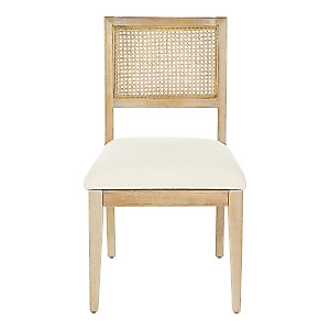 OSP Home Furnishings Alania Wood Dining Accent Chairs with Cane Back and Padded Seat, 2-Pack, Linen Fabric with Coastal Wash Frame