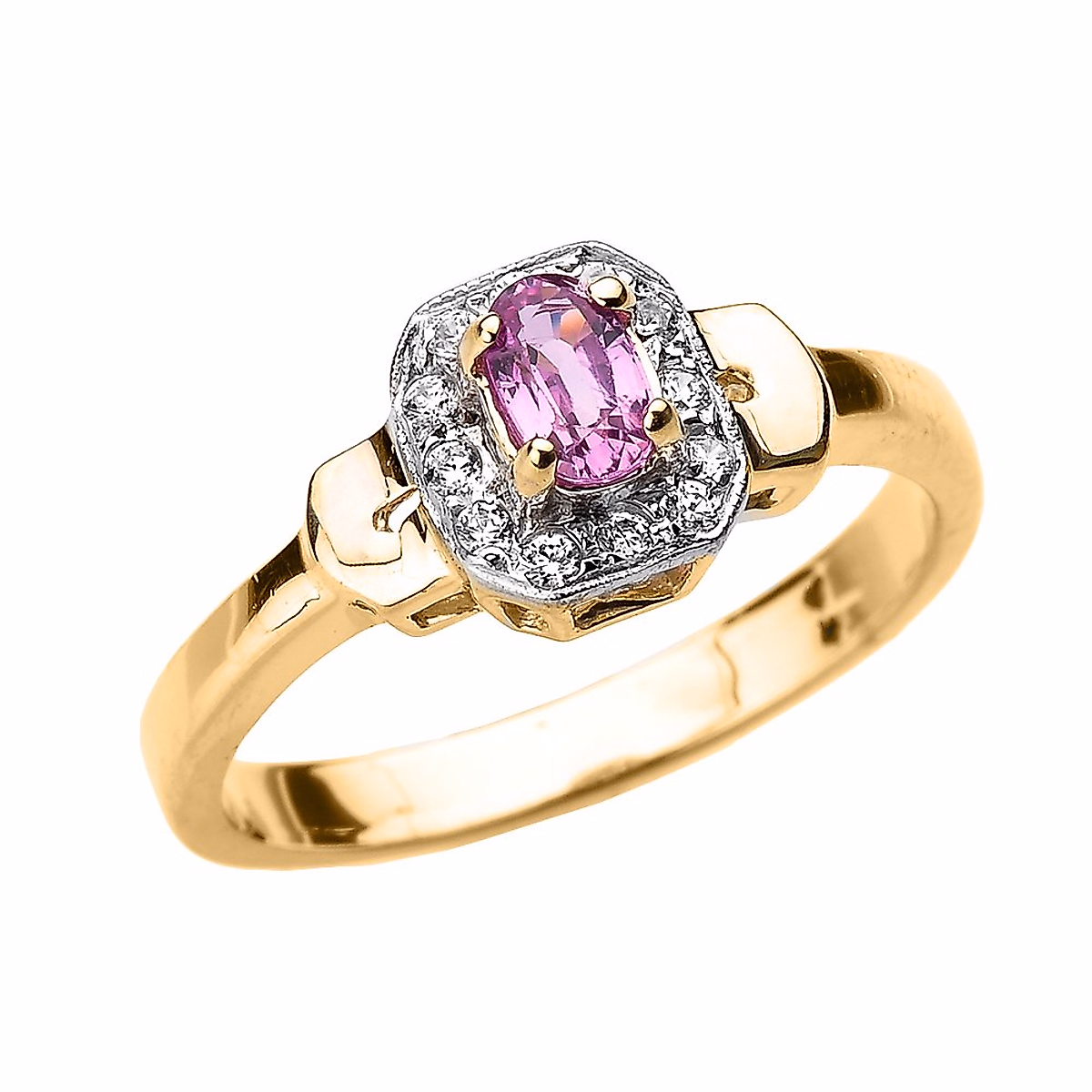 Solid 10k Yellow Gold Beautiful Diamond and Pink Sapphire Engagement Ring (Size 11.5)