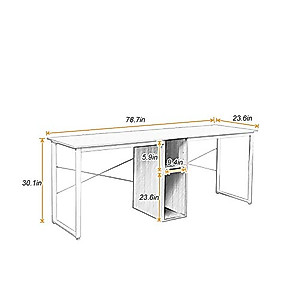 Computer Desk, 78 inches Home Office Desks with Storage Shelves, 2-Tier Student Desk Double Working Desk Simple Desk Rustic Wooden Office Table Work Table for for Home Office Workstation (Black)