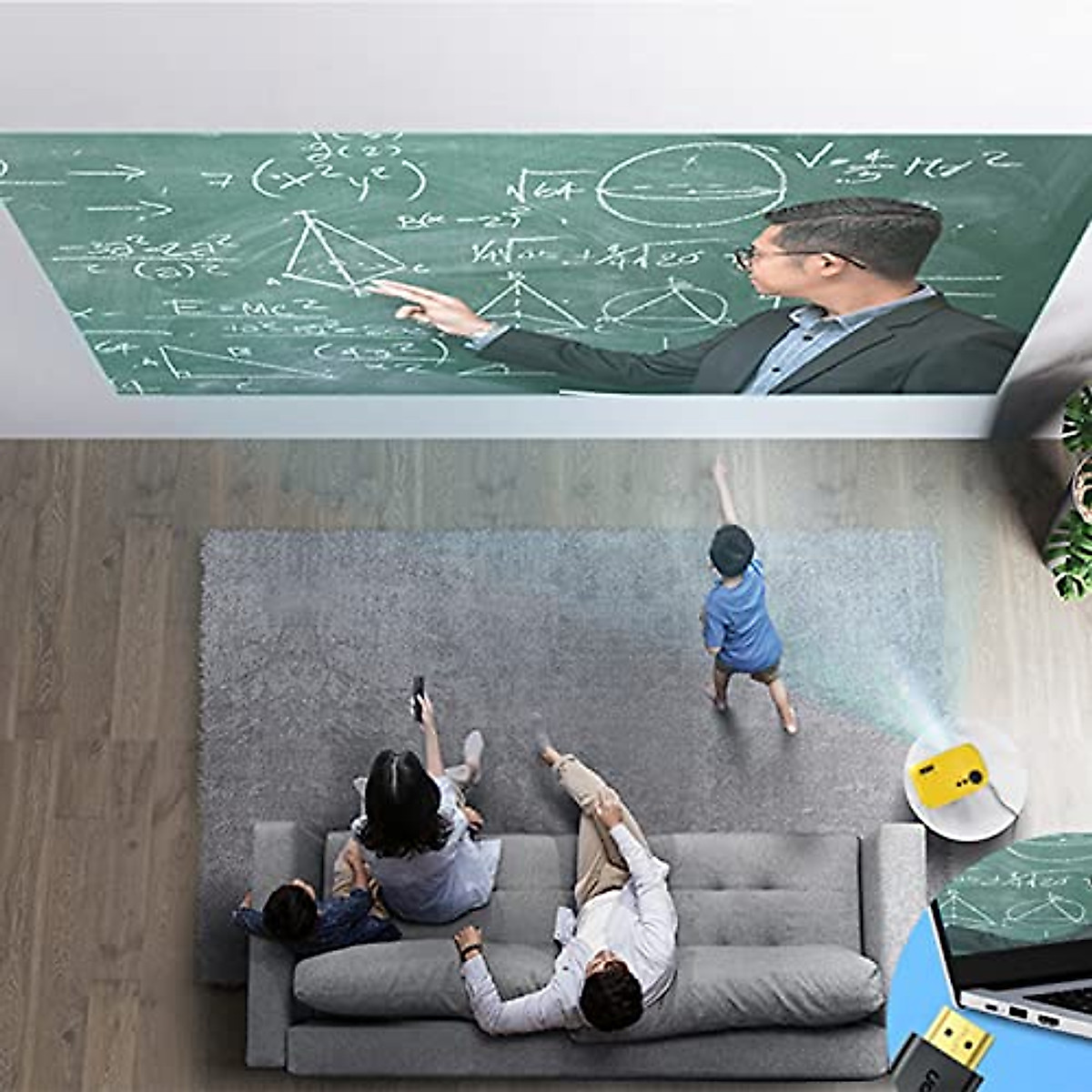 Projector, (U.S. Standard) LED Portable Mini Projector HD 1080P Projector U Disk Plug-in Card, Home HD Projector, with Tripod, External Audio Connection, Family Wonderful Gifts