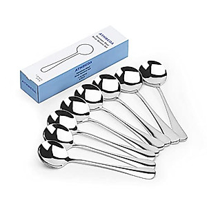 ATHBEDA Soup Spoons Set Round Spoons, 8 Pieces, 7.28 Inch, SUS304 18/8 Stainless Steel