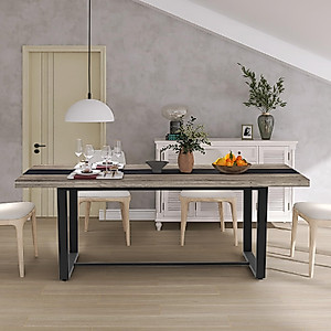 STHOUYN 71" 6ft Large Dinner Table for 6 8 Seat Dining Room Table, Rectangular Farmhouse Modern Kitchen Long Black & Grey Industrial Conference (Grey)