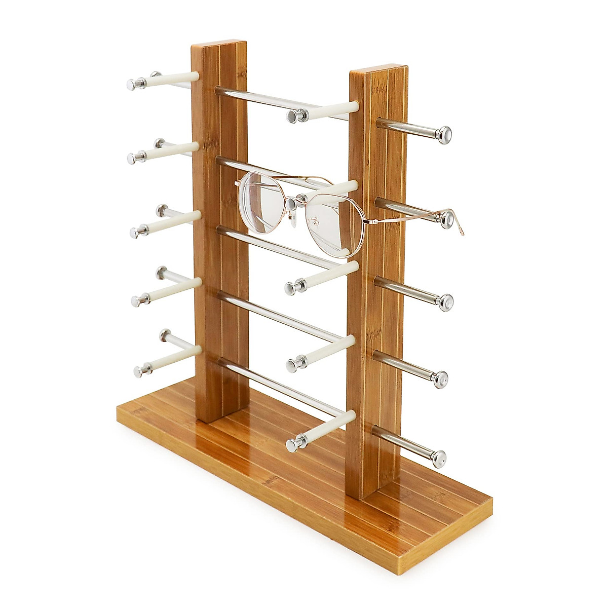 QWORK Wood Sunglass Glass Rack Frame, 5 Layers Glasses Showcase, Sunglasses Display Stand Holder, Detachable