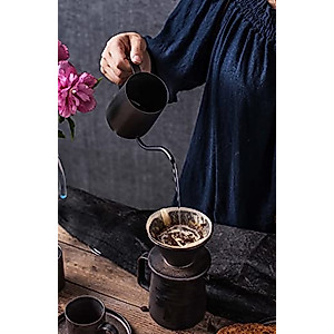 globe faith Stoneware Handmade Pour Over Coffee Maker Set, Ceramic Coffee Brewer Hand Drip Cone Dripper & Coffee Pot Decanter, Annular Vein Retro Metallic Glazed, 16oz