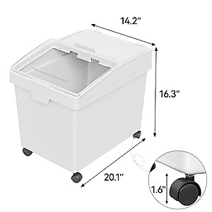 YITAHOME 40L x3(260lb )Ingredient Flour Storage Bin, Commercial 31.5 Gallons(10.5 Gal x3 Pcs) Rice Storage Containers, 750 Cups Flour Bins with Wheels,Clear Sliding Lids and Scoops, for Kitchen, White