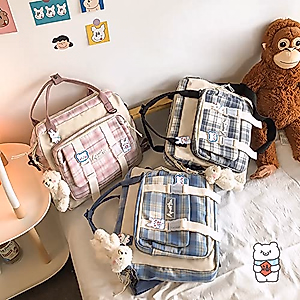 Tonecy Kawaii Bear Backpack for School, Japanese Aesthetic Backpacks for Teenager Girls, Back to School Handbag Backpack (Blue,with 3 Pins,1 Bear Pendant)