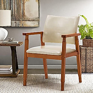 NOB Mid-Century Dining Side Chair with Faux Leather Seat in Beige, handrail Chair