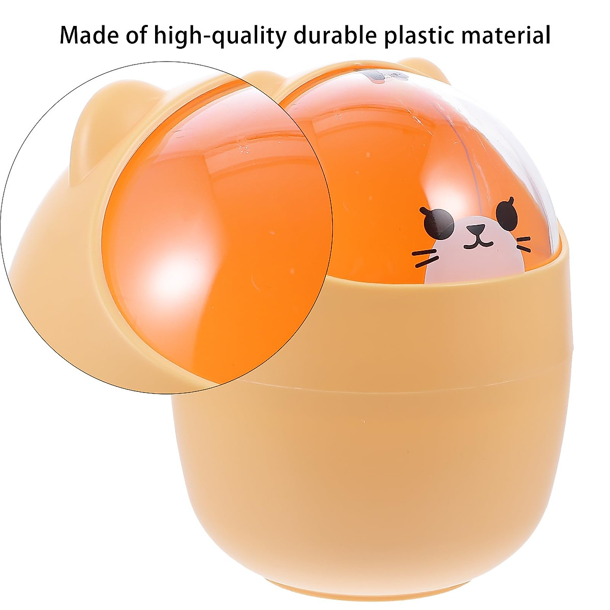 Veemoon Cartoon Desktop Trash Can Small Trash Can with Lid Cute Garbage Bucket Mini Cat Wastebasket for Office Desktop Coffee Kitchen Bedroom Bathrooms Plastic Storage Bins (Yellow)