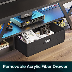 Bestier LED TV Stand with Power Outlets for 70/75/80 inch TV, Gaming Entertainment Center with Storage for PS5, 70 Inch Modern TV Cabinet with Drawers for Living Room, Bedroom, Carbon Fiber Black