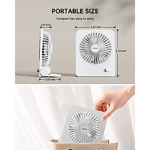 Aluan Desk Fan Small Quiet Portable Desktop Fan 4800mAh Rechargeable Battery Operated 180° Foldable Stand Personal Table Fan Strong Wind Stepless Speed Cooling USB Fan for Home Office Travel, White