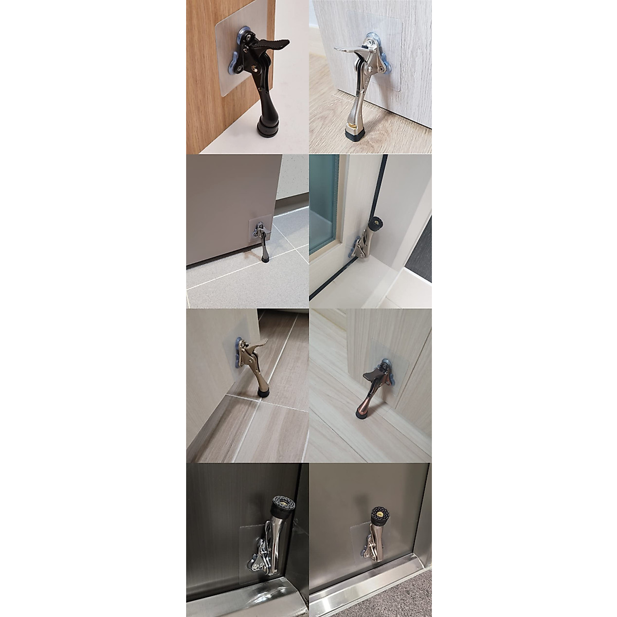 HOME&I No Drilling Kick Down Door Stop Stopper with Self-Adhesive Traceless Mounted Screw Bracket,Stickers.Easy Pedal Easy Step Door Kick Doorstop,Height-Adjustable Rubber Foot,4 Inch (Satin Nickel)