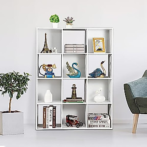 SUPER DEAL 12-Compartment Open Shelf Bookcase 47 inch Wide Bookshelves Wood Storage Organizer Display Cabinet with 6 Removable Back Panels for Living Room Bedroom, Vertical or Horizontal, White