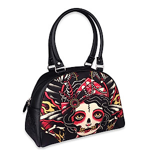 Liquorbrand Faux Leather Bowler Purse Handbag (Gypsy Moth)