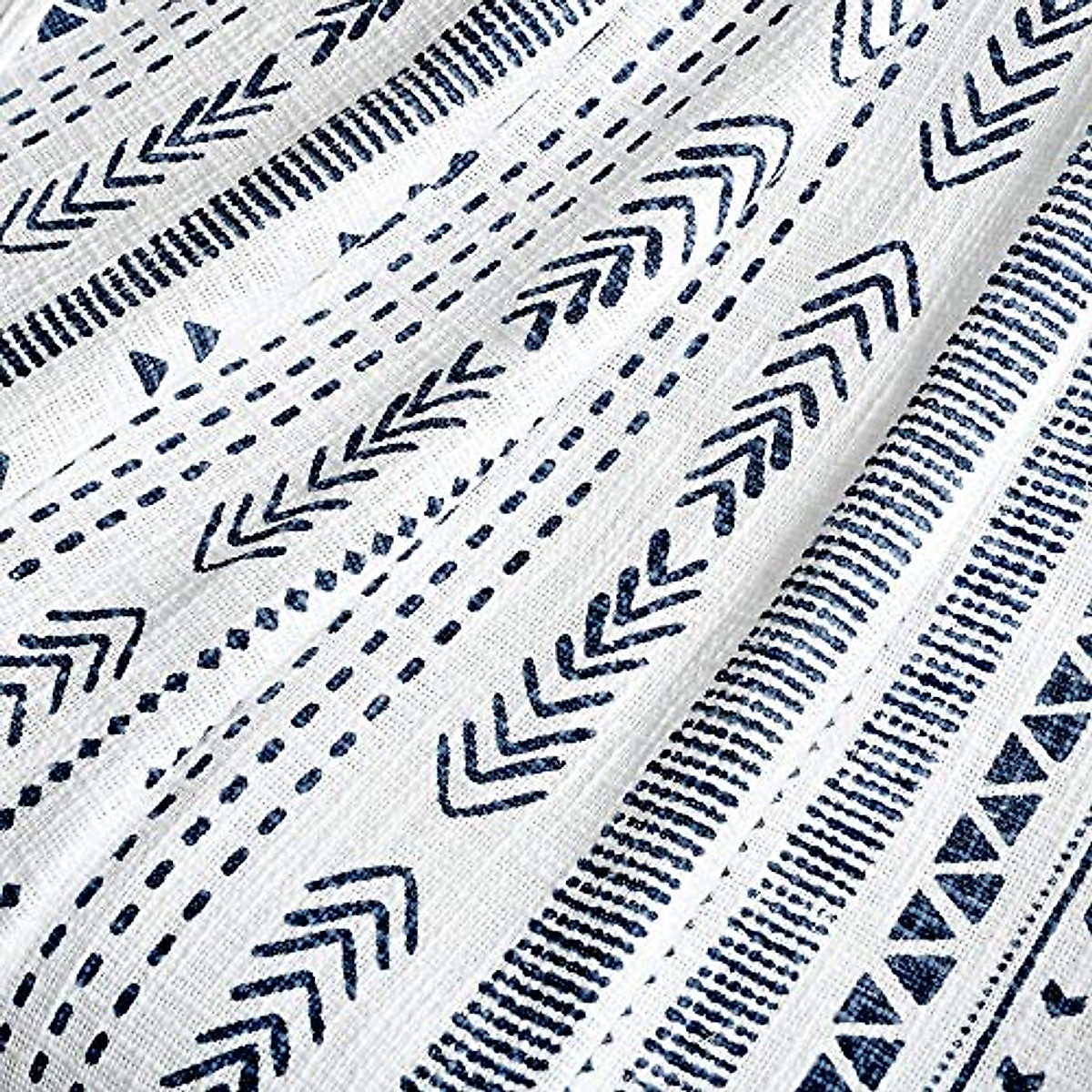 Lush Decor Hygge Stripe Cotton Slub Tassel Fringe Throw Blanet, 60" x 50", Navy & White