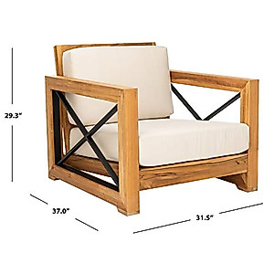 Safavieh CPT1009A Couture Curacao Brazilian Teak Outdoor Patio Club Chair, Natural/White