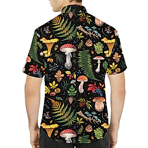 Family Gifts Kingdom Mushroom Hawaiian Shirts for Men - Tropical Mushroom Hawaiian Summer Beach Button Down Short Sleeve, XX-Large