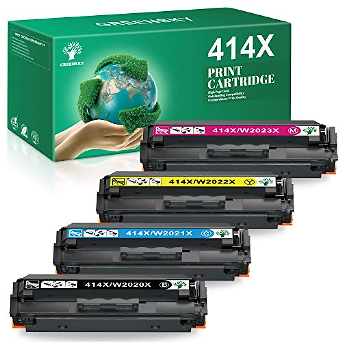 GREENSKY Compatible Toner Cartridge Replacement for HP 414X W2020X W2021X W2022X 414A for Color Laserjet Pro MFP M479fdw M479fdn M454dw M454dn M479 Printer Ink (Black Cyan Yellow Magenta)