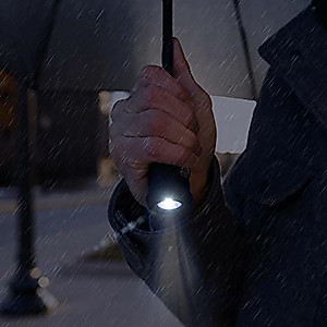 Brookstone Compact Umbrella with Flashlight for Dark Nights,Weather Resistant, Water Proof ,Light and Portable for Purse,Car,Backpack, Travel Size, Fits in Bag,Convenient & Led Flashlight, Automatic button to open and rotatable shaft handheld for easy gri