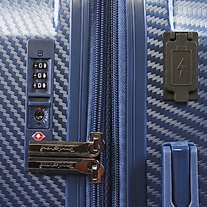 Brookstone Luggage Keane Spinner Suitcase, Metallic Blue, Carry-On