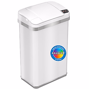 iTouchless 4 Gallon Sensor AbsorbX Odor Filter and Air Freshener, Touchless Automatic Pearl Waste, Perfect for Office and Bathroom Garbage Bin, Trash Can 4 Gal White (MT04SW-4)