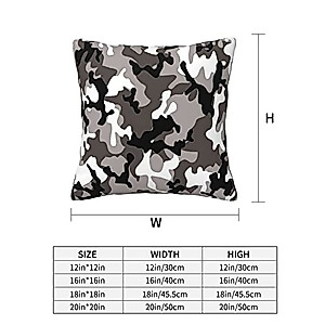 WURTON Black Grey White Camo Print Throw Pillow Covers, Soft Square Cushion Case,for Sofa, Couch,Bed Chair-18 X 18 Inch