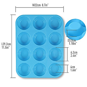 Cozihom Silicone Muffin Pan, Cupcake Pan, 12 Cups, Food Grade Egg Muffin Baking Silicone Molds, Non-stick, 3 Pcs