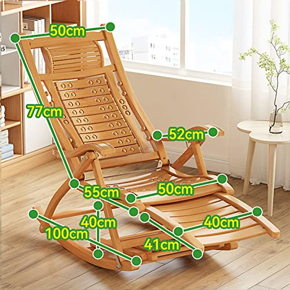 Lounge Chair, Wooden Recliners for Garden Folding Chair Bamboo Recliner Folding Rocking Chair - Balcony Home Lounge Chair, Adjustable Backrest Elderly Chair (Color : Wood)