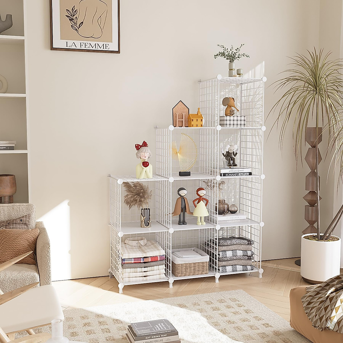 AWTATOS Wire Cube Storage Organizer, Closet Organizers and Storage, Metal 9 Cube Storage Shelves Bookshelf, Portable Closet Clothes Organizer for Bedroom, Home, Office, White