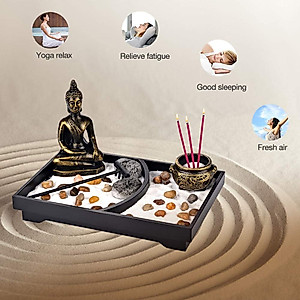 Royal Brands Zen Garden with Buddha, Rake, Rock Candle, and Incense Holder – Peace and Tranquility (9"x6"x7")