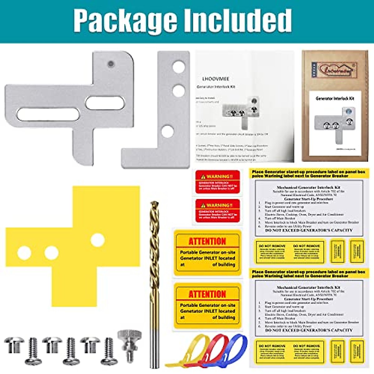 LHOOVMEE Generator Interlock Kit Compatible with Square D QO or Homeline 150 and 200 Amp Panels. 1 3/8 inches Spacing between Main and Generator Breaker, Professional Interlock Kit for Generator