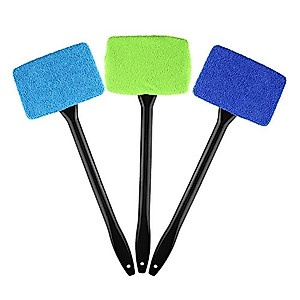 TOPINCN Windshield Tool, Car Window Cleaner with Unbreakable Extendable Long Reach Handle and Washable Reusable Microfiber Cloth(Green)