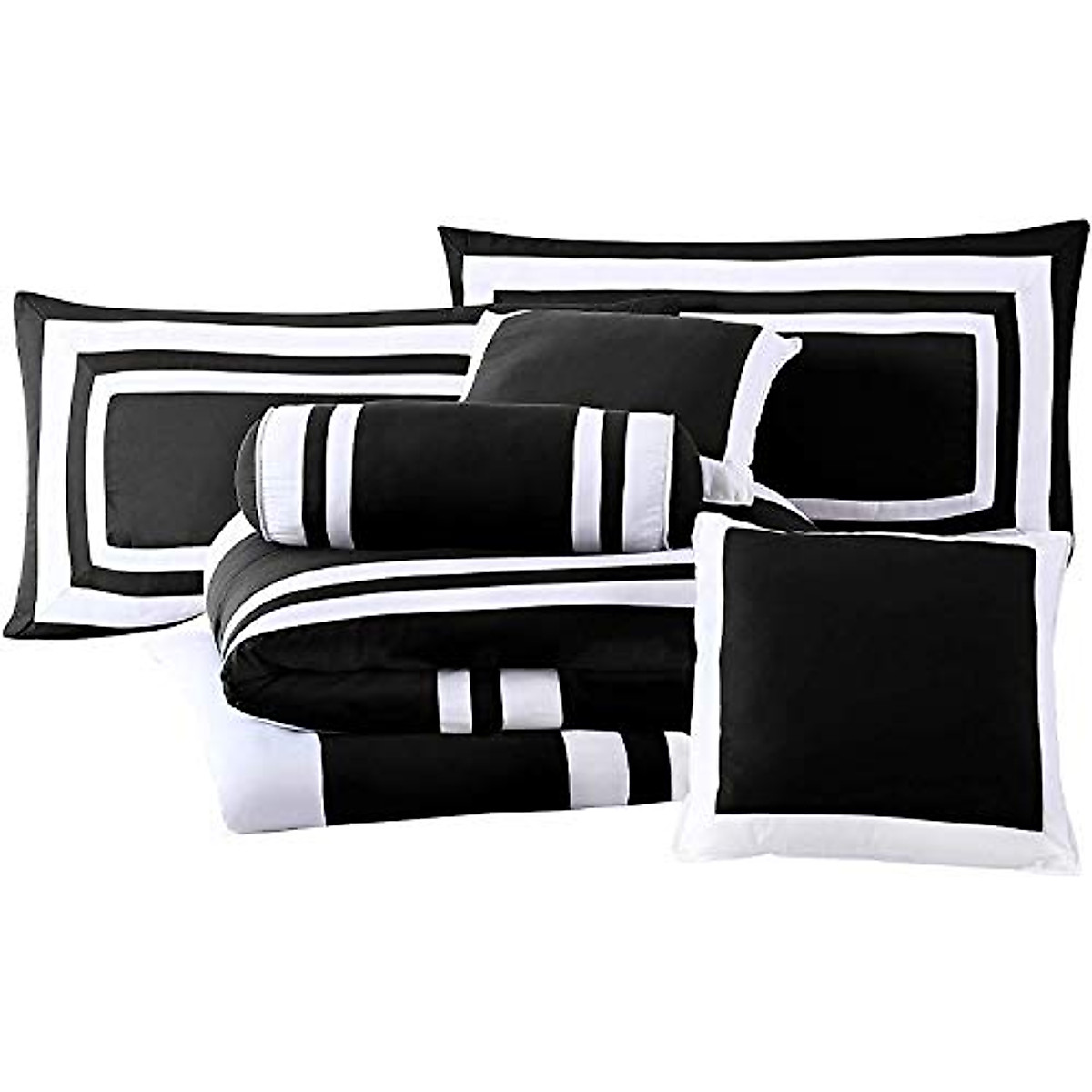 Chezmoi Collection 7-Piece Caprice Black/White Square Pattern Hotel Bedding Comforter Set, California King