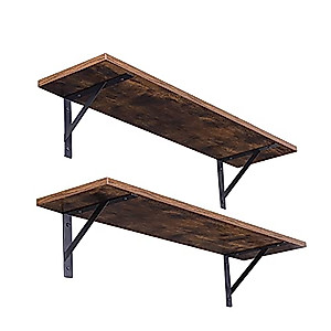 DINZI LVJ Wall Shelves, 23.6 x 7.9 x 6.0 Inch Floating Shelves for Wall, Set of 2, Easy-to-Install Wall Storage Ledges with Sturdy Metal Brackets for Living Room, Bathroom, Kitchen, Rustic Brown