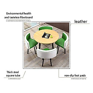 Dining Table & 4 Chairs, Compact Kitchen Table Set Bedroom Adults Commercial Restaurant Leather Seat Chair Round Small Wood Table Metal Frame Home Kitchen Office Negotiation Meeting (Color : Yellow)