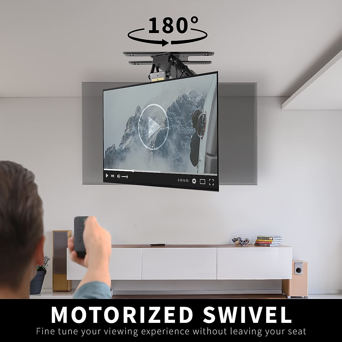 VIVO Electric Flip Down Swiveling Ceiling TV Mount for 32 to 70 inch Screens, Large Motorized Flat Ceiling VESA Mount, App and Voice Control, Black, MOUNT-E-FD70S