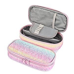 mibasies Girls Pencil Case for Kids, Pencil Pouch Boys Soft Rainbow Pen Box (Pink Blue Rainbow)