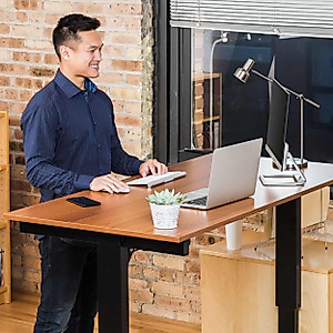 Stand Up Desk Store Electric Adjustable Height Standing Desk with Programmable Memory (Black Frame/Teak Top, 60" Wide)