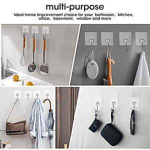 QCJ Large Adhesive Hooks 22Ib(Max), Waterproof and Rustproof Wall Hooks for Hanging Heavy Duty, Stainless Steel Towel and Coats Hooks to use Inside Kitchen, Bathroom, Home and Office, 8Pack