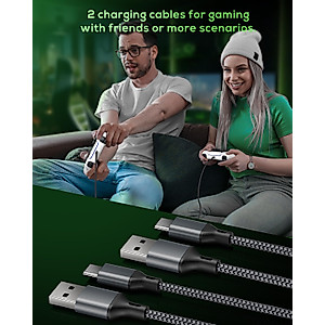MENEEA Charger Charging Cable for PS5/PS5 Pro Controller,for Xbox Series X/S,for Nintendo Switch 2 Pack 10FT Replacement USB C Cord Nylon Braided Type-C Ports for PlayStation 5 Skins,Grey