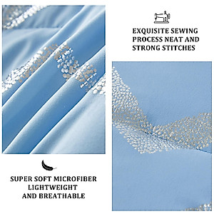 Menghomeus Blue/Silver Comforter Set Queen/Full Size Metallic Print Glitter Bed Comforter Cute Shinny Christmas Bedding for Teen Girls Kids Women, 4 Piece (2 Pillowcases, 1 Decorative Pillow Sham)