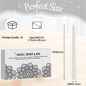 Tobeape 24 Pack 10" Tall White Taper Candles, Dripless Unscented White Candlesticks for Wedding Dinner Party Home Décor, Long Burning Spell Chime Candles for Witchcraft Rituals Prayer Meditation