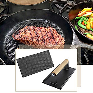 Yaegoo 2 Pack Cast Iron Steak Weight Press with Wooden Handle 8 x 4-Inch for Bacon, Paninis, Sandwiches and Vegetables