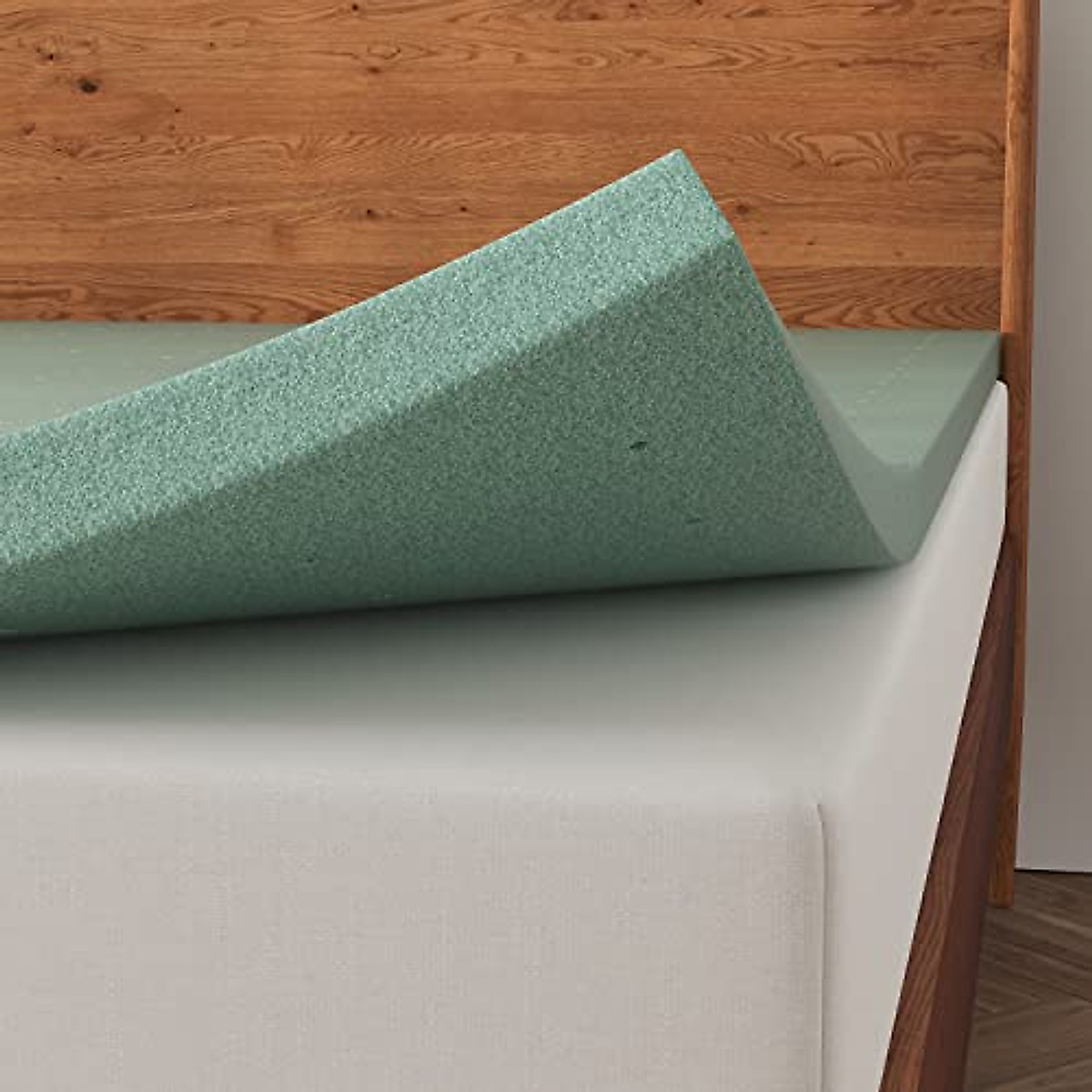 NapQueen 4 Inch Ventilated Green Tea Memory Foam Mattress Topper, Chic Green, CertiPUR-US Certified, Twin-XL