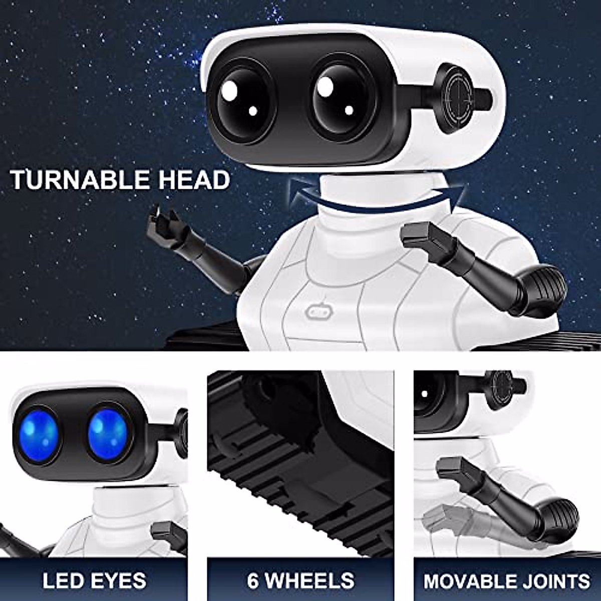 AOVIKOOD Rechargeable RC Robot Toy for Boys and Girls, Robot Toys with Music and LED Eyes, Develops Motor Skills, Creativity, and Intelligence, Gifts for Children Age 3-12