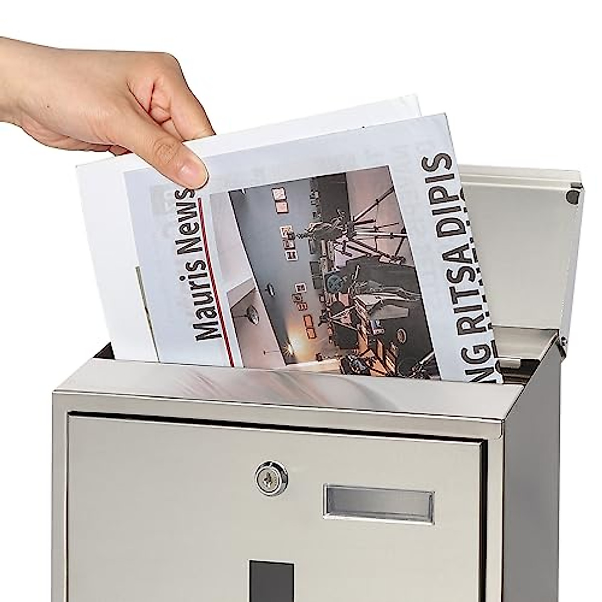 Wall Mounted Mailboxes with Key Lock, Lovndi Large Capacity Drop Mail Locking Box for Outdoor, Lockbox (2210 Stainless Steel)
